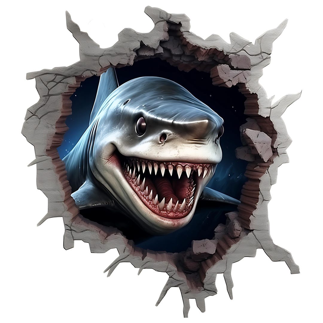 4X 3D Shark Sticker Set, 4 Pieces, Realistic Shark Car Stickers, Ocean ...