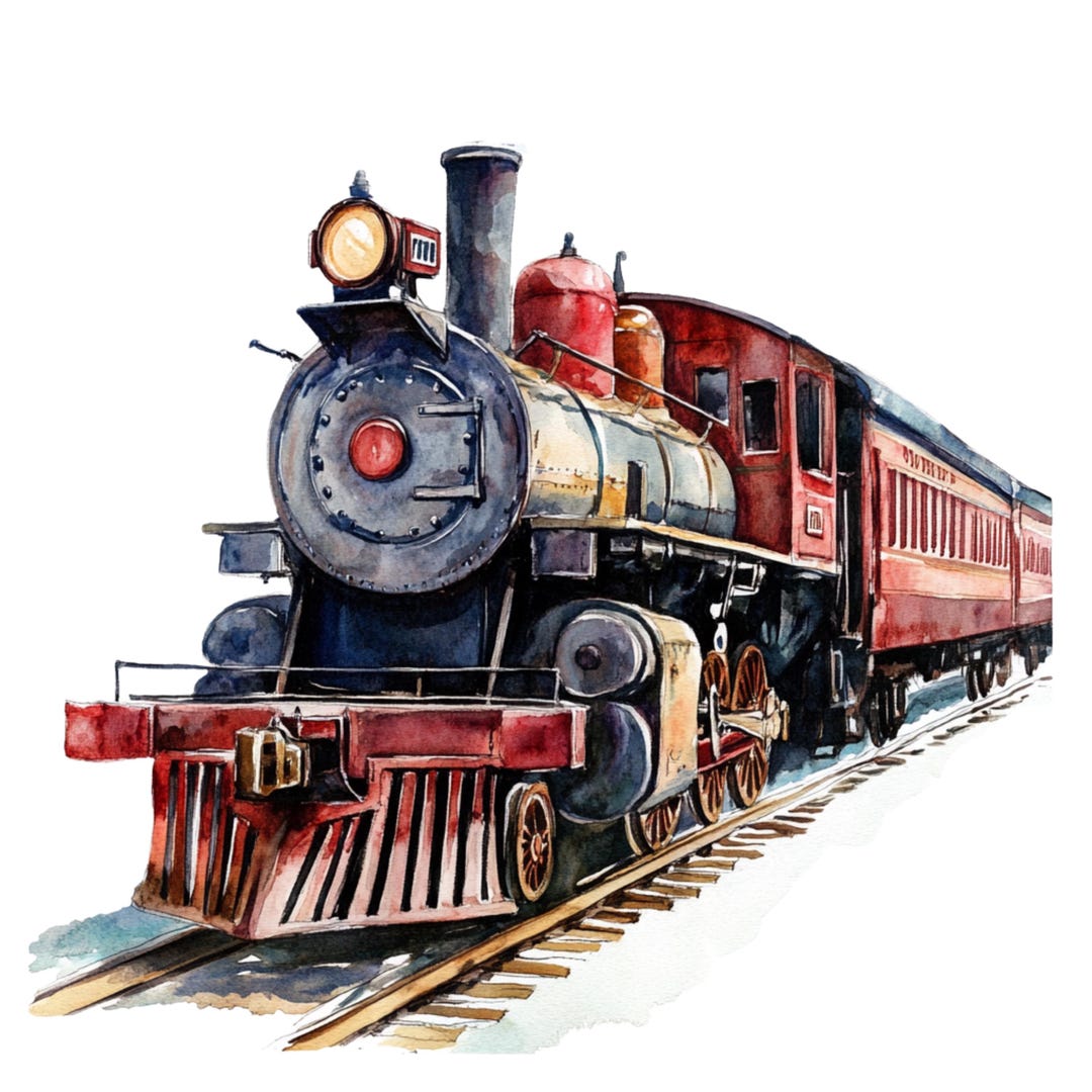 4x Railway Sticker Set, 4 Pieces, Watercolor Steam Locomotive Car ...