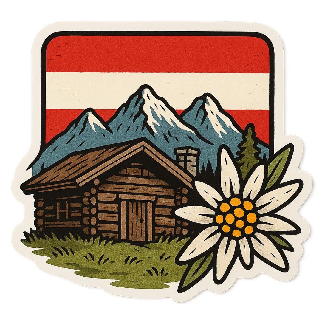 Sticker Austria Flag With Alpine Hut and Edelweiss Sticker for ...