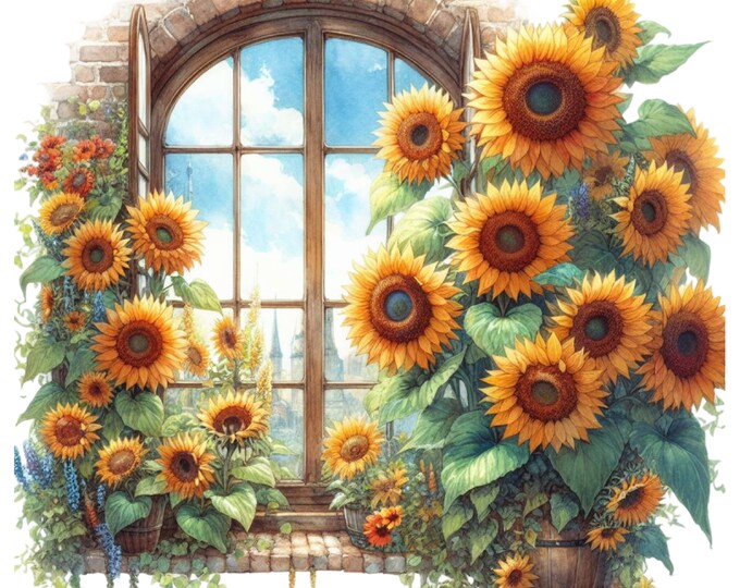 Sunflower Floral Window Film Sticker, Static Cling Privacy Window ...