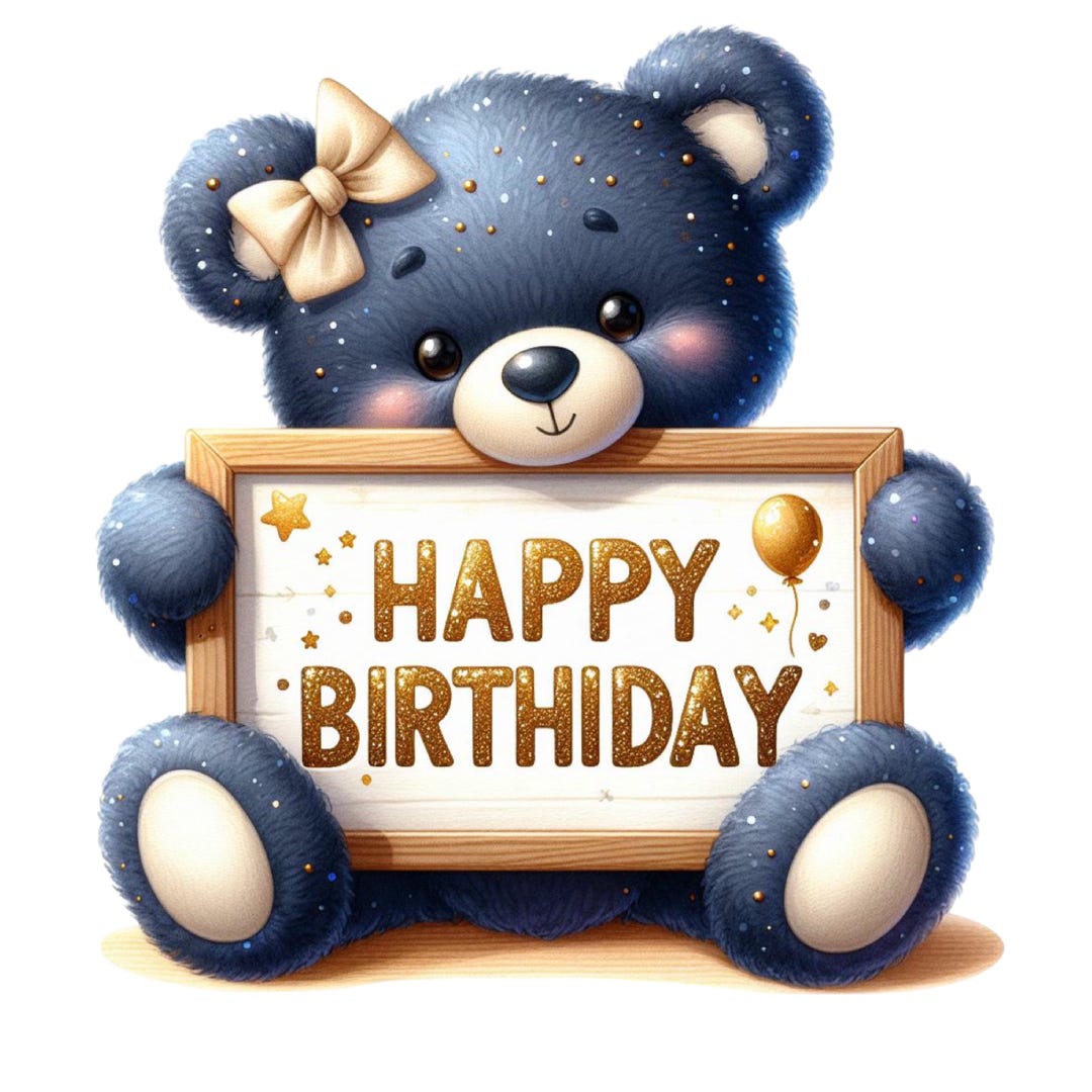 4X Aquarell Geburtstags Teddybär Sticker Watercolor Birthday Teddy Bear ...