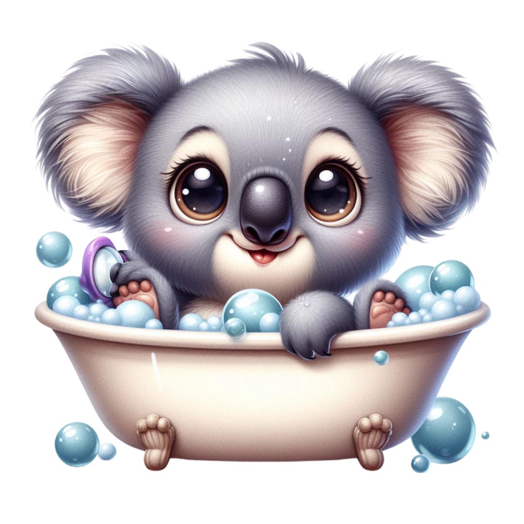 Playful Animal in Bubble Baths Sticker Set 9x9 Cm Watercolor Stickers ...