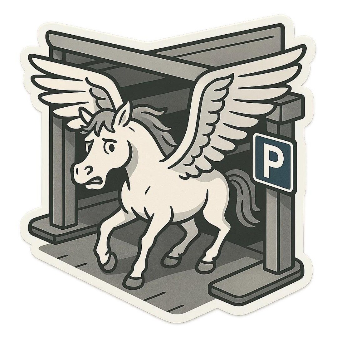 Pegasus Parking Garage Sticker – Funny Mythical Creature Stuck, Wings ...
