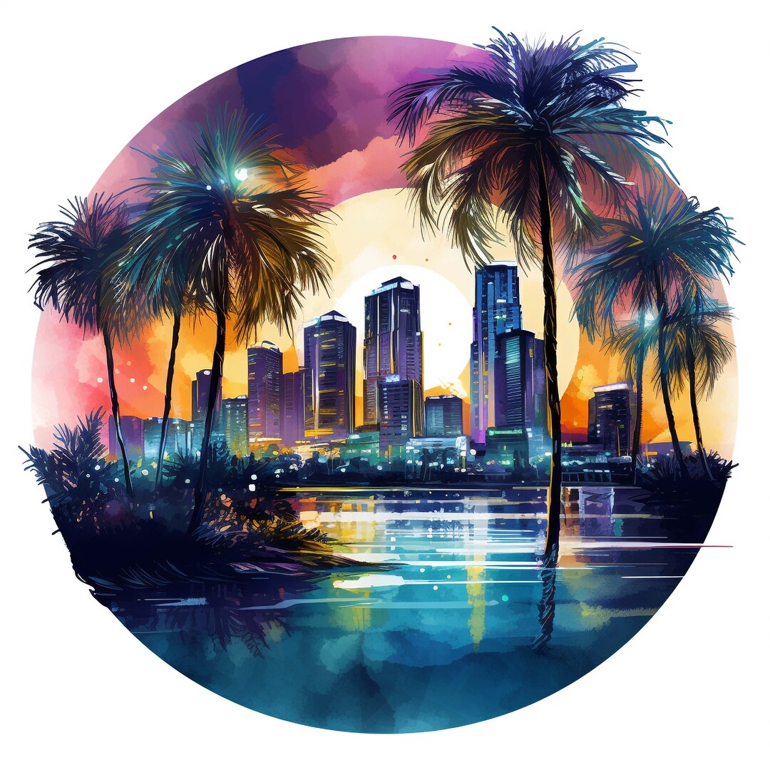 Car Sticker Sticker Watercolor Miami at Night Sticker Weatherproof ...