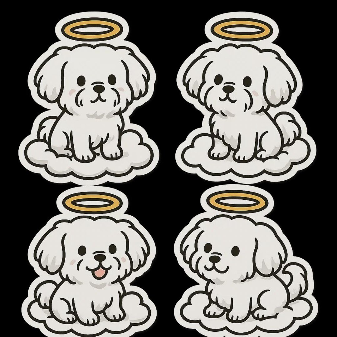 Sticker Set Maltese Sticker on Cloud With Halo Cute Dog Comic Sticker ...