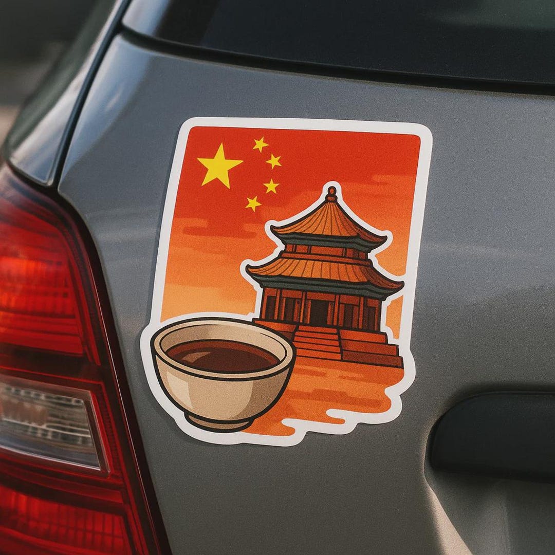 Sticker China Flag With Temple and Tea Bowl Sticker for Camper Van Car ...