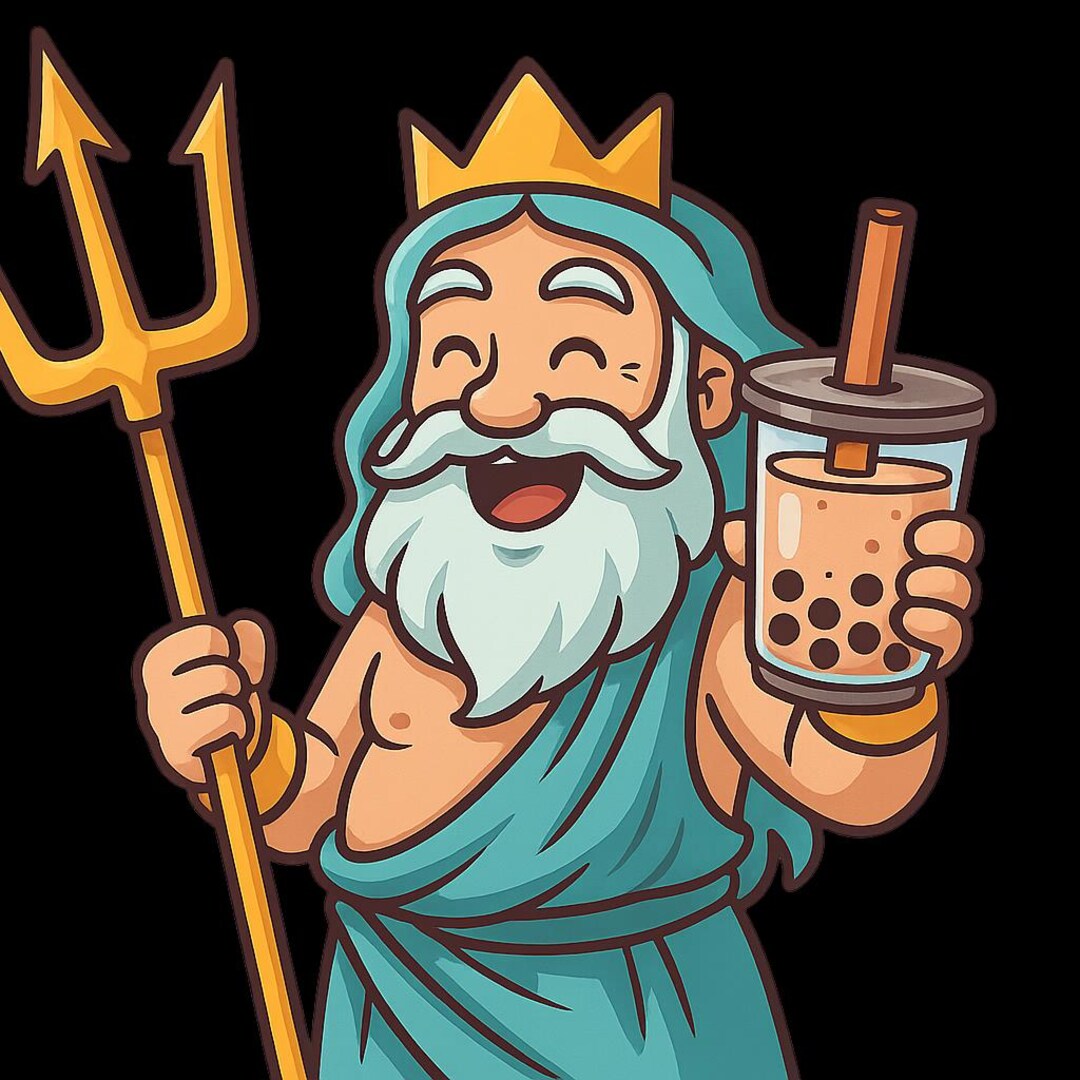 Poseidon With Bubble Tea Sticker Outdoor Uv-resistant Vinyl Sticker ...