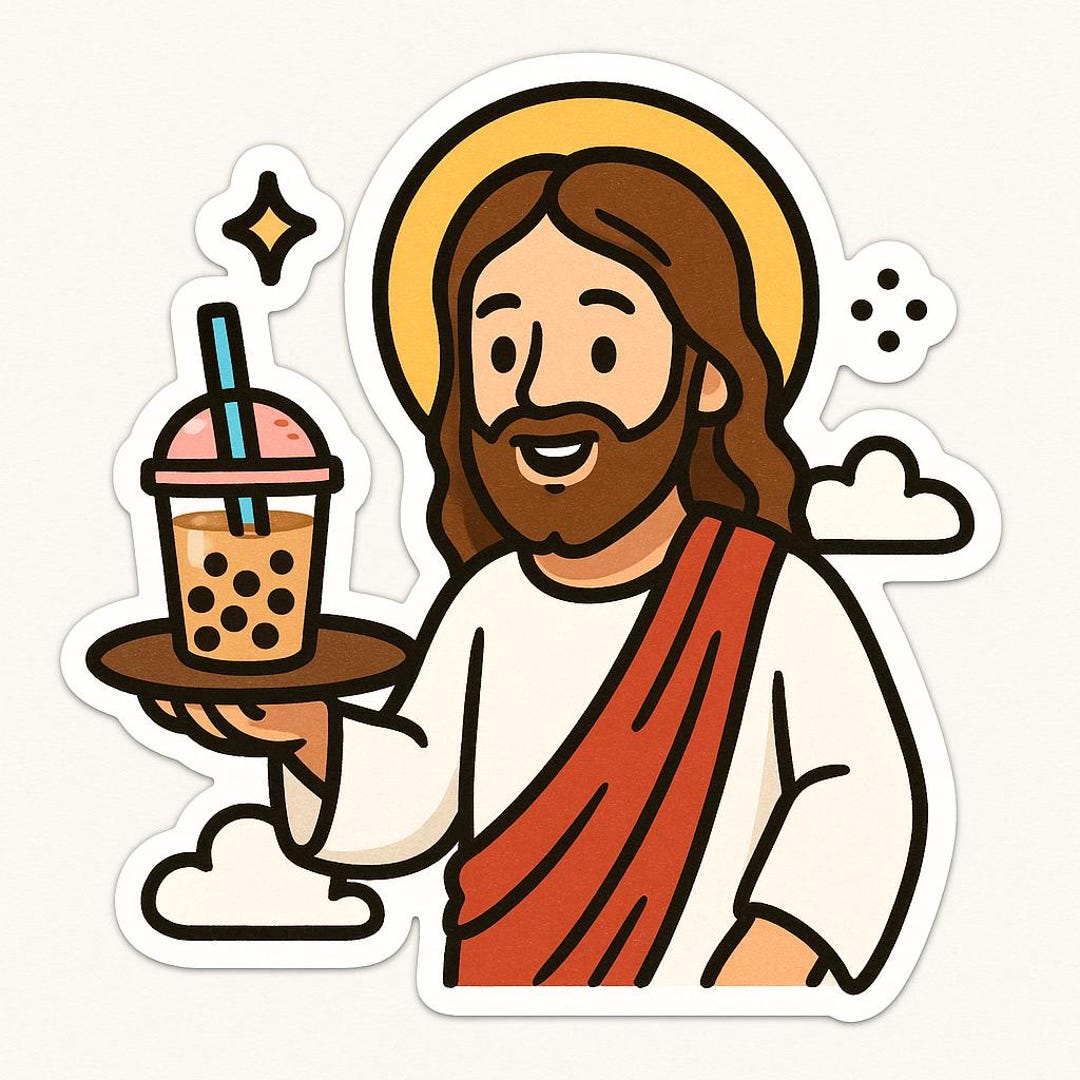 Jesus With Bubble Tea Sticker – Funny Car Sticker – Weatherproof ...