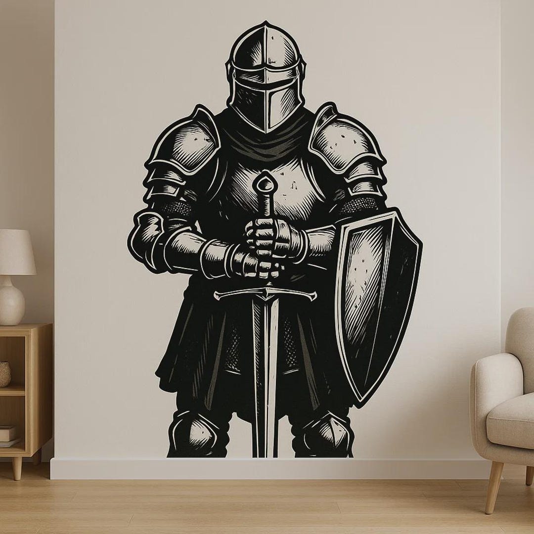 Warrior Knight in Armor Wall Sticker Medieval Hero Motif for Living ...