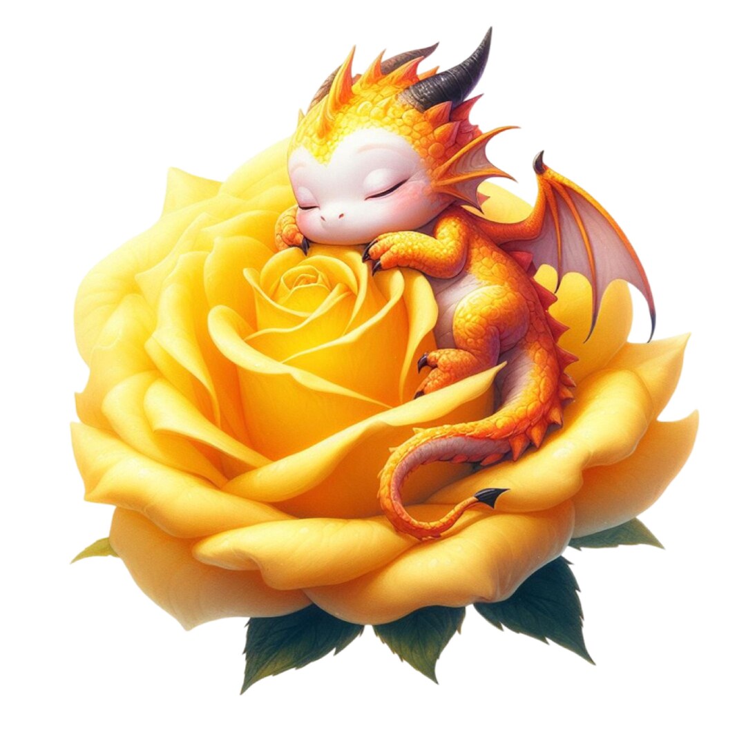 Baby Dragon in Bloom Sticker Set 9×9 Cm Watercolor Fantasy Dragon ...