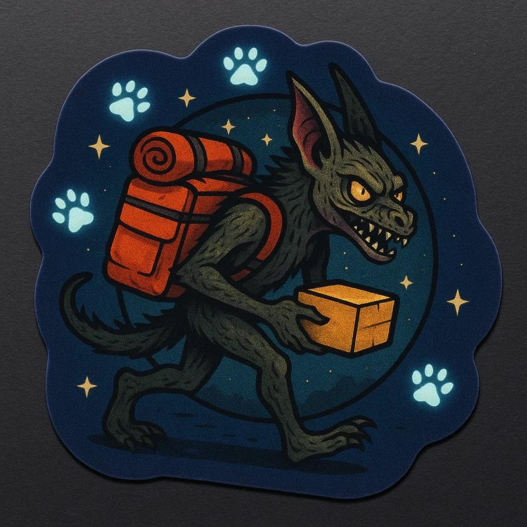 Chupacabra Sticker as Night Deliverer With Backpack Comic Sticker for ...