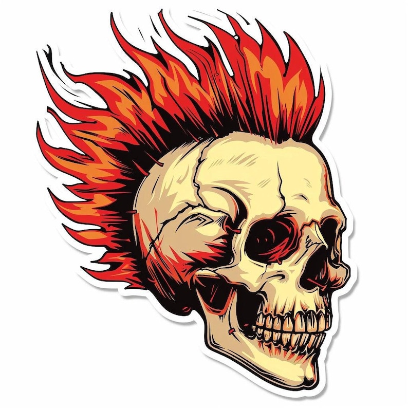 Car Sticker Flaming Punk Skull Sticker Weatherproof Outdoor Vinyl ...
