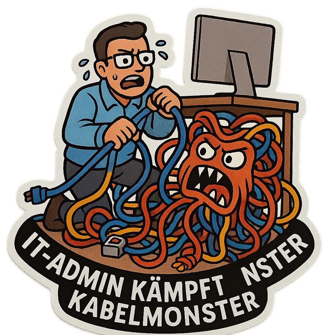 IT Admin Cable Monster Sticker – Funny Motif Fighting Under Desk With ...