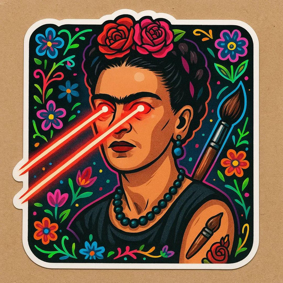 Frida Kahlo Stickers With Laser Eyes and Brush Tattoos Comic Stickers ...