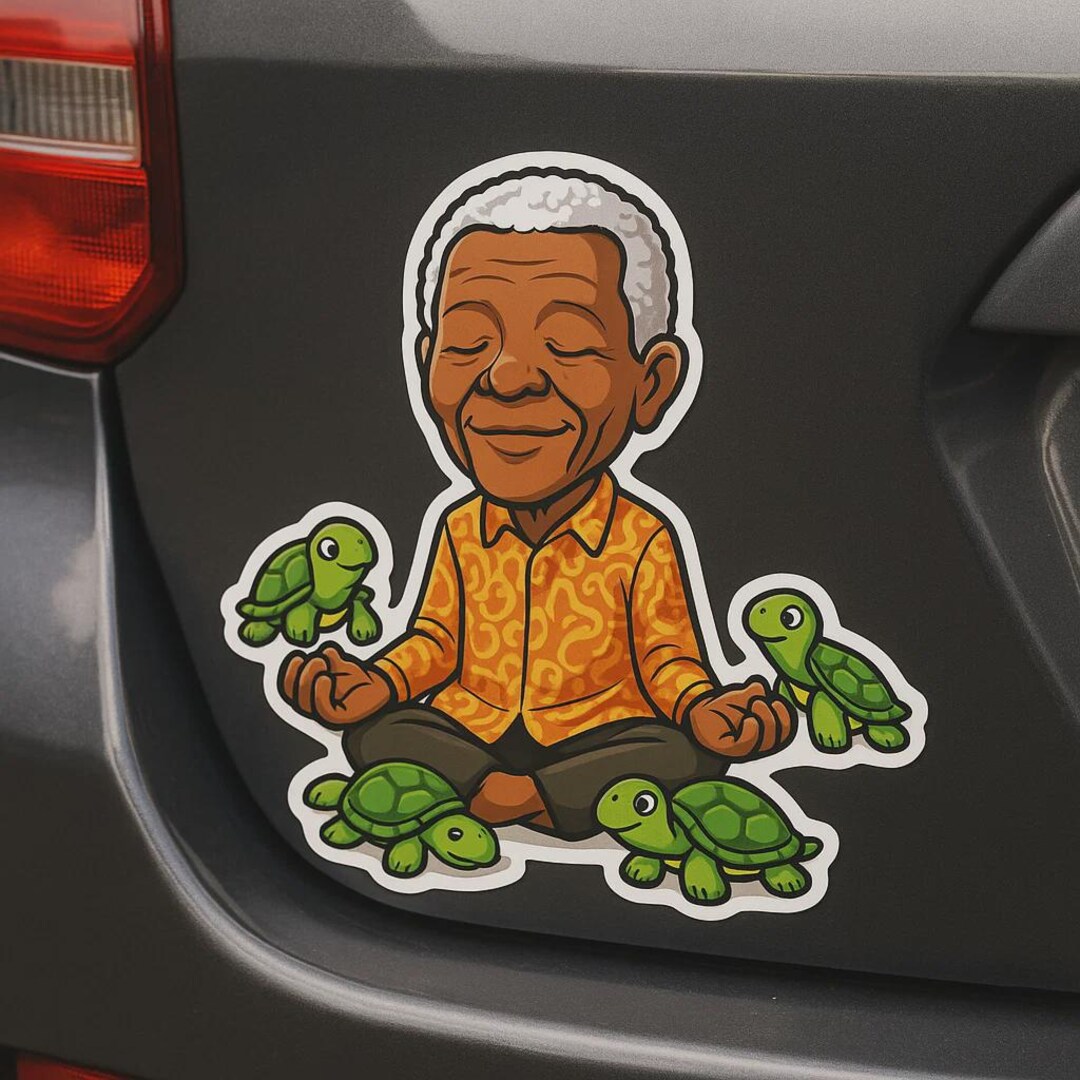 Nelson Mandela Sticker Meditating With Turtles Comic Sticker for Camper ...