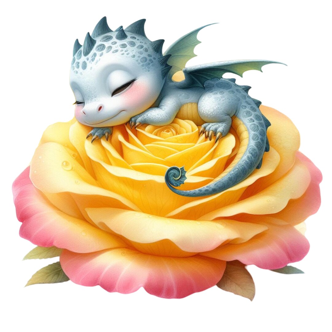 Baby Dragon in Bloom Sticker Set 9×9 Cm Watercolor Fantasy Dragon ...