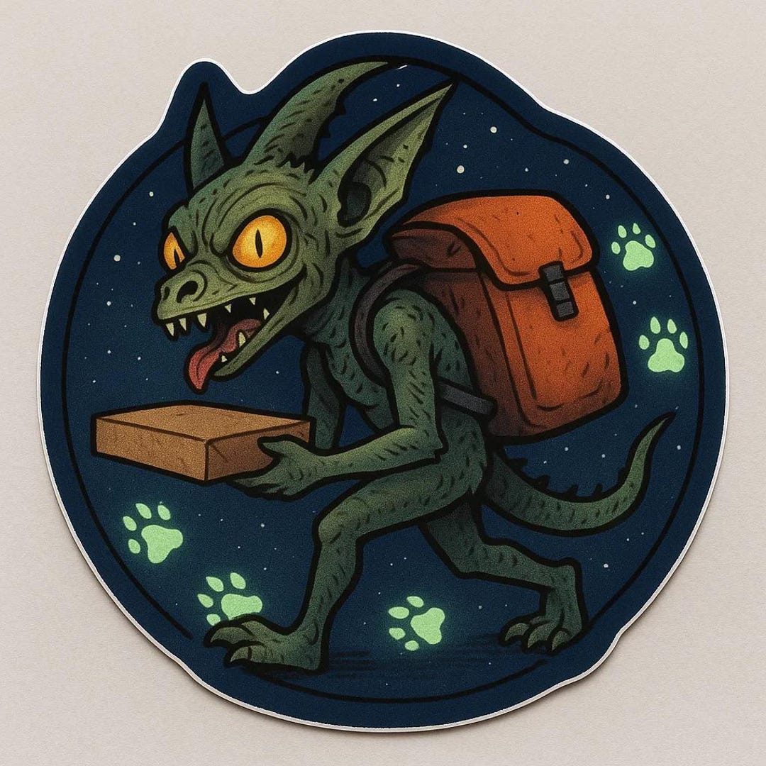 Chupacabra Sticker as Night Deliverer With Backpack Comic Sticker for ...