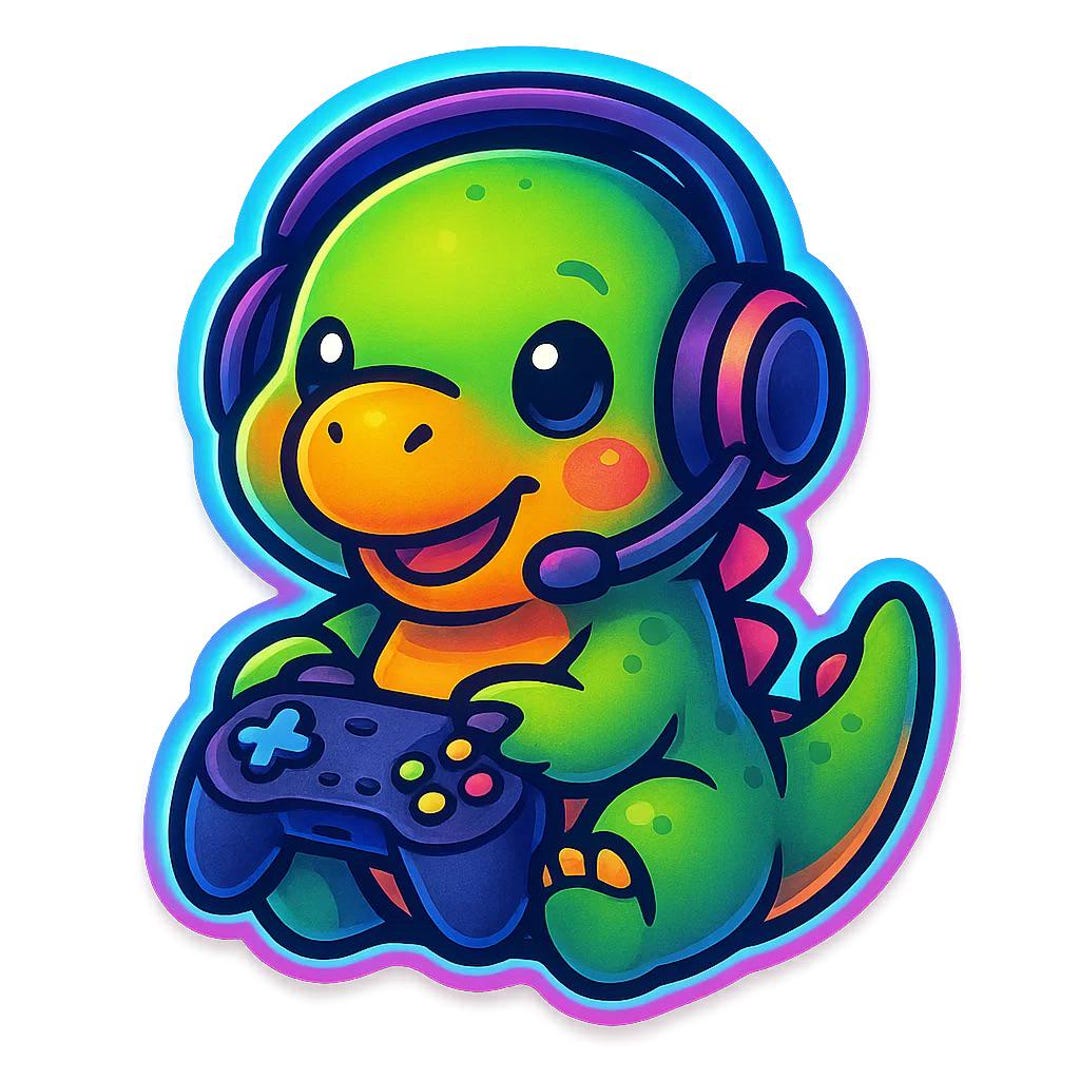 Dino as a Gamer With Controller & Headset – Funny Cartoon Sticker ...