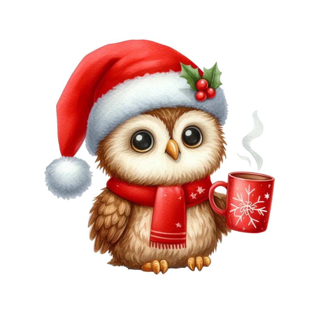 4X Cute Little Owl Winter Christmas Sweet Cartoon Owl Stickers Perfect ...