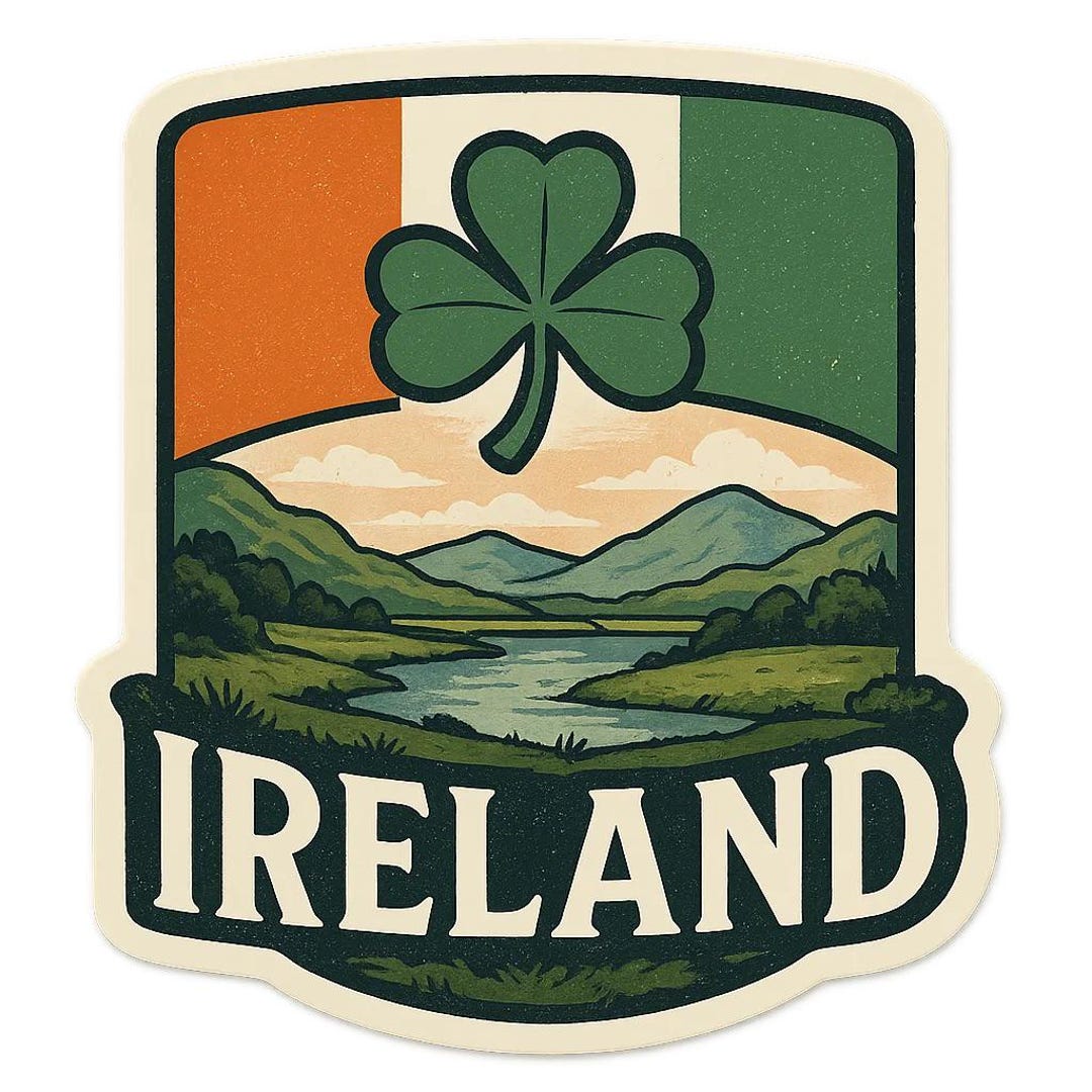 Sticker Ireland Flag With Clover Leaf and Landscape Sticker for ...