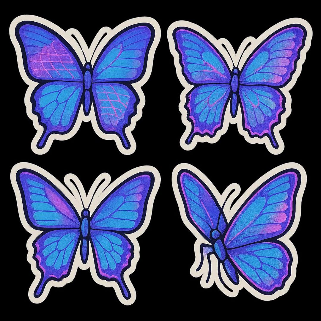 Vaporwave Butterfly Sticker Set 4-piece Neon Insect Sticker for Laptop ...