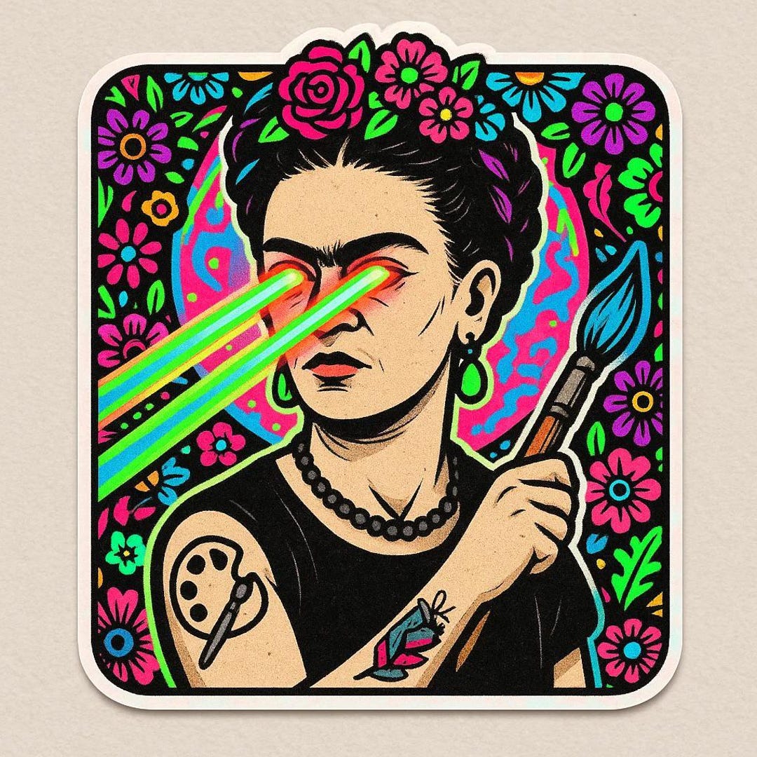 Frida Kahlo Stickers With Laser Eyes and Brush Tattoos Comic Stickers ...