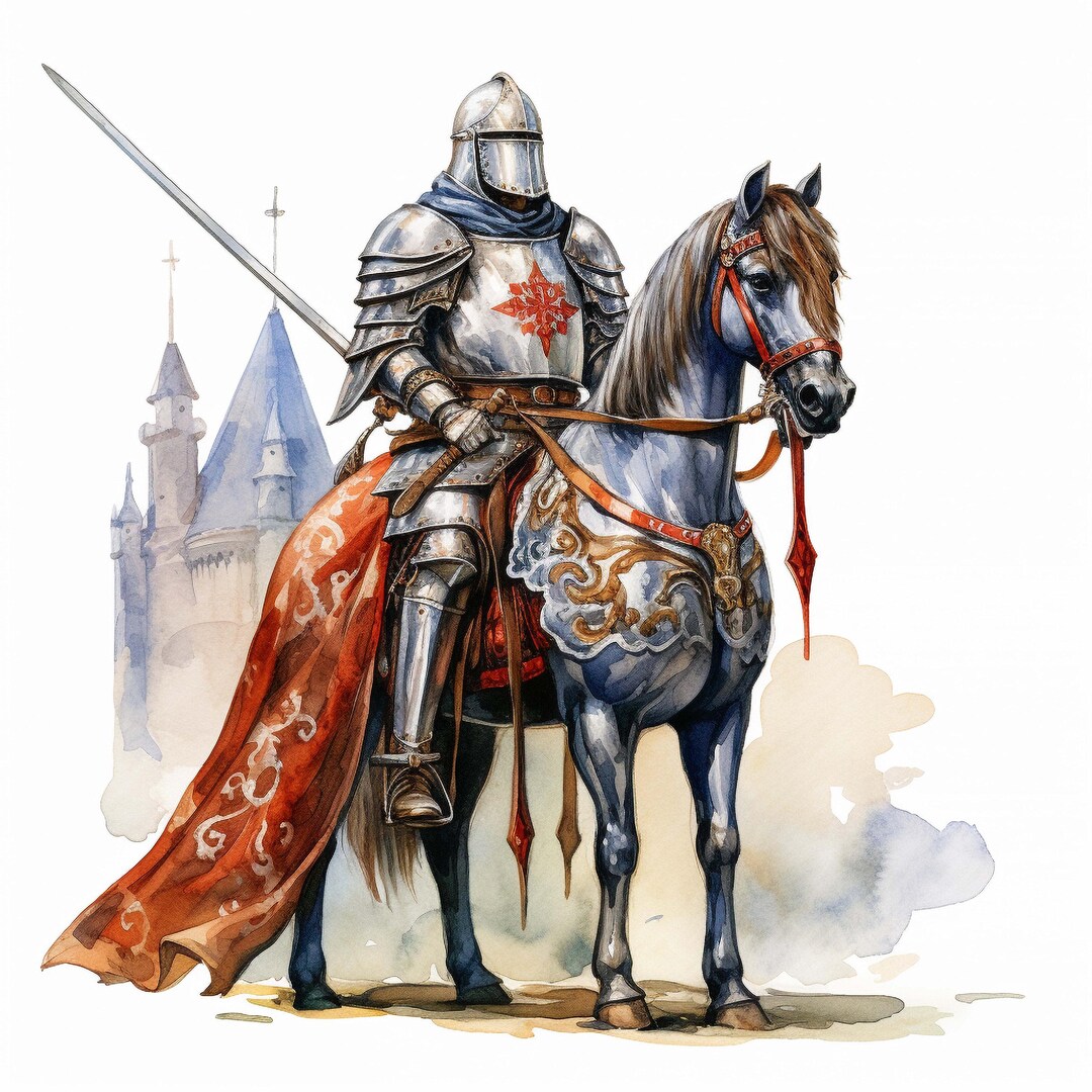 2X Medieval Knight Sticker Watercolor Sticker With Armor and Sword Wall ...