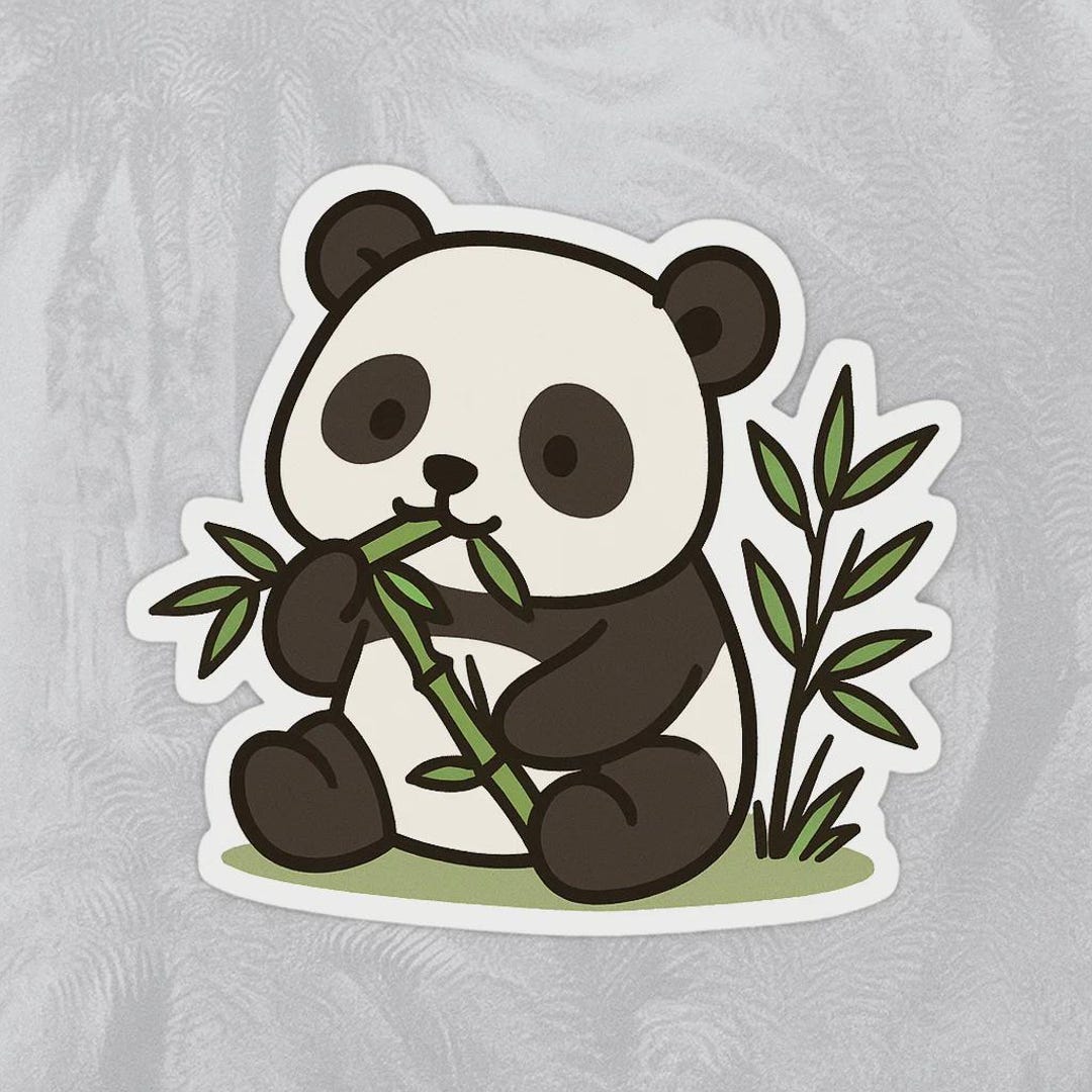Panda Eating Bamboo Sticker for Camper Van, Car or Laptop. Calm Comic ...