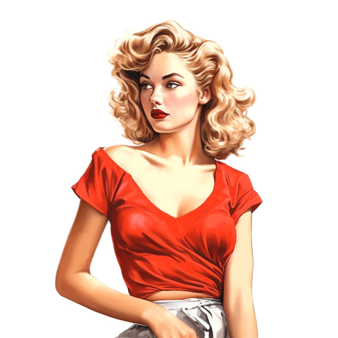 Pin-up Girl Sticker in Red – Vintage Sticker in 50s Style for Laptop ...