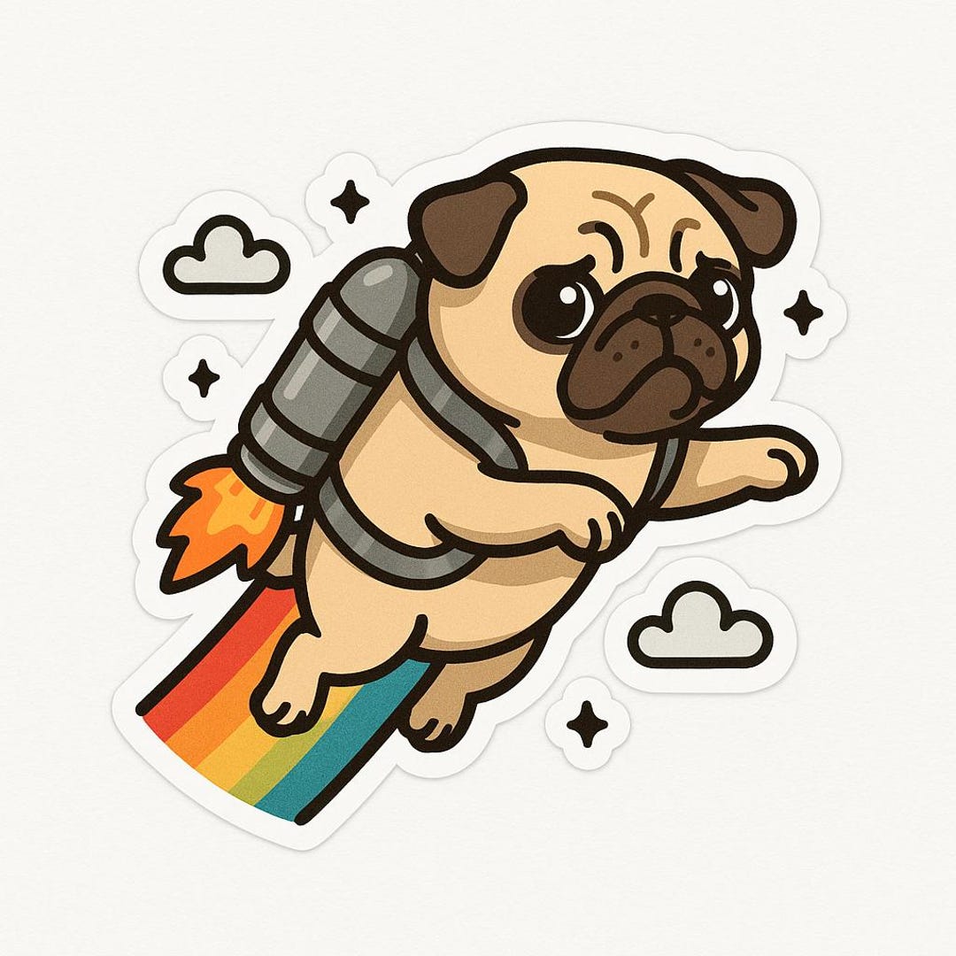 Pug With Jetpack Sticker Outdoor Uv-resistant Vinyl Sticker Made of ...