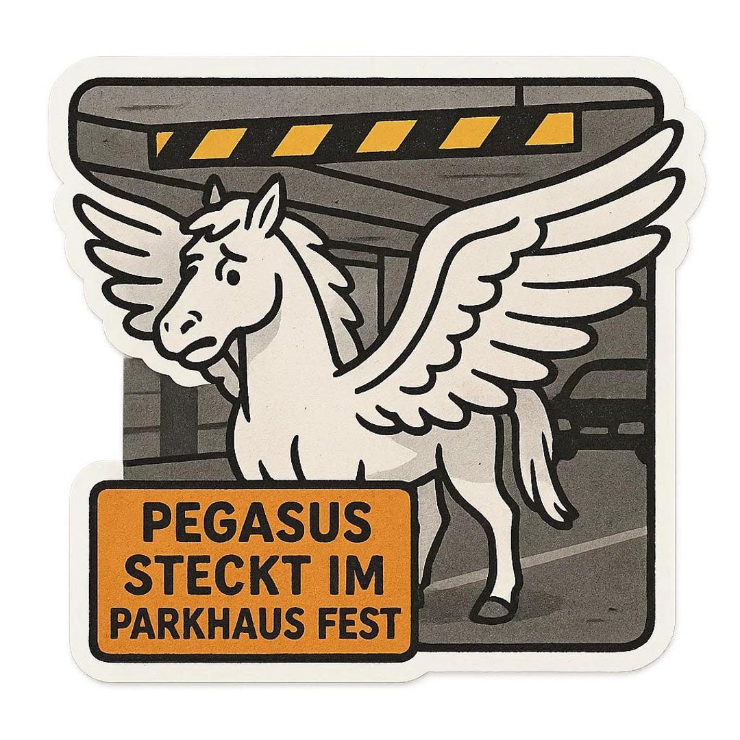 Pegasus Parking Garage Sticker – Funny Mythical Creature Stuck, Wings ...