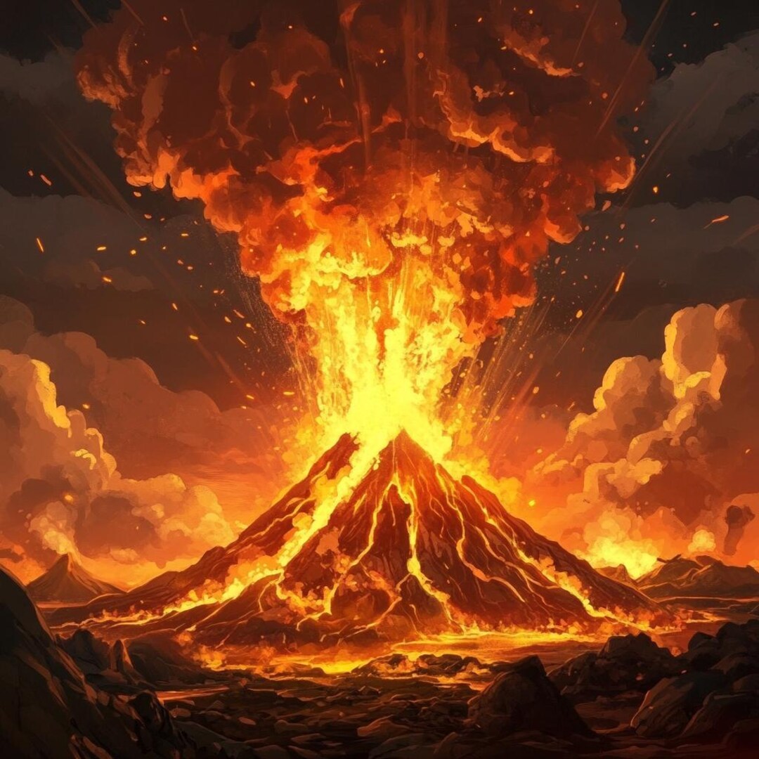 Wall Sticker Erupting Volcano Wall Decoration Creative Wall Motif in ...