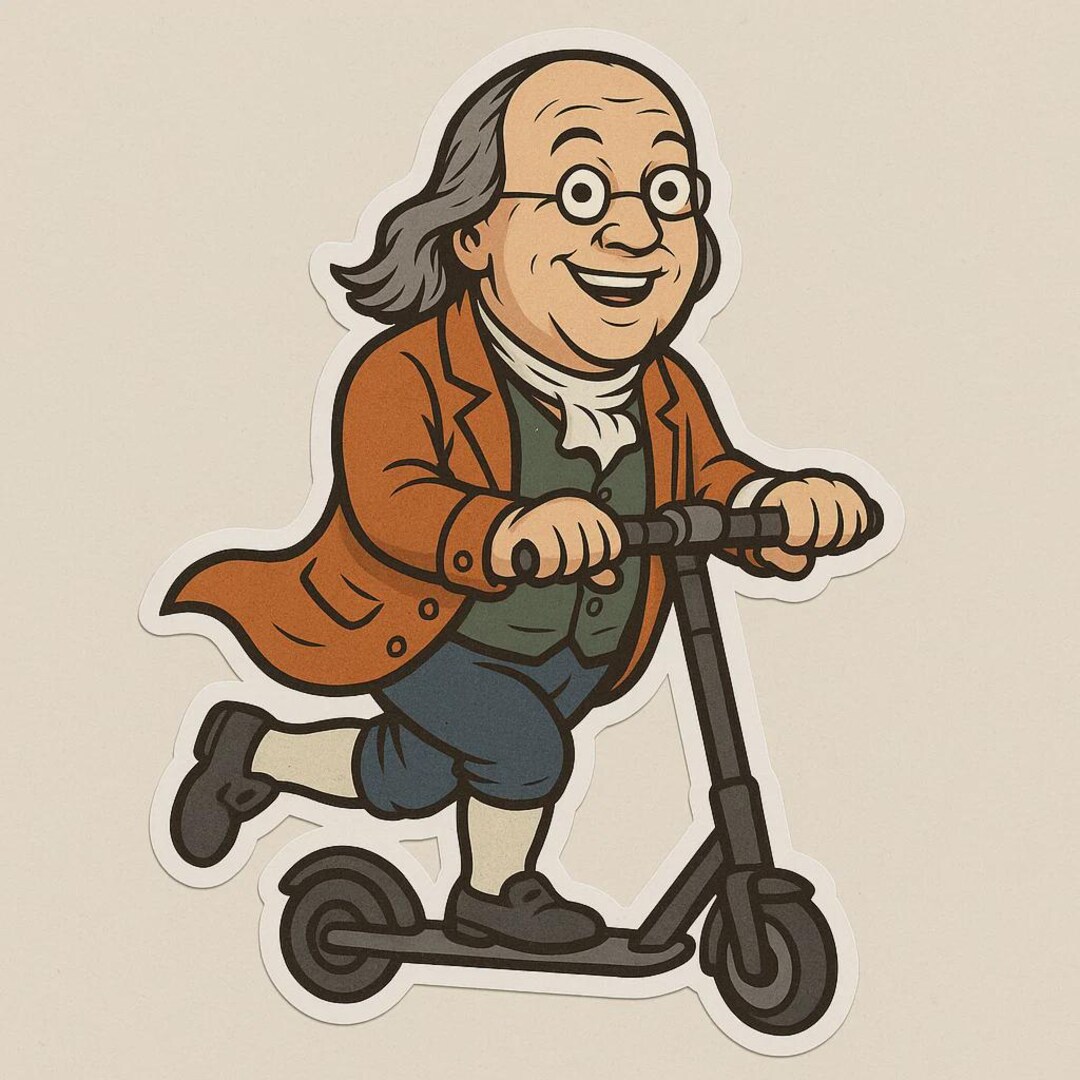 Funny Benjamin Franklin E-scooter Sticker – Funny Historical Figure ...
