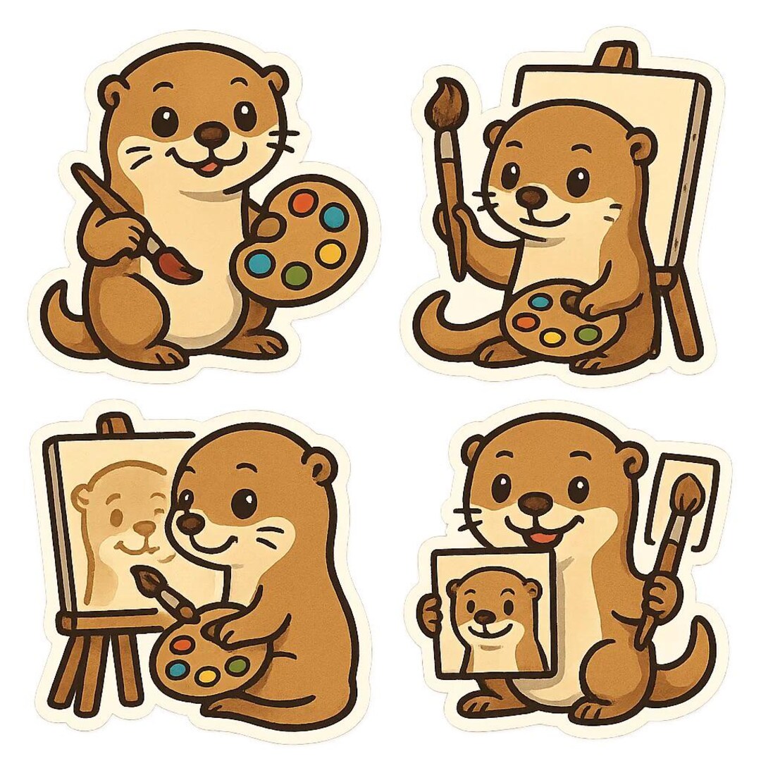 Sticker Set Otter Sticker While Painting a Self-portrait Comic Sticker ...