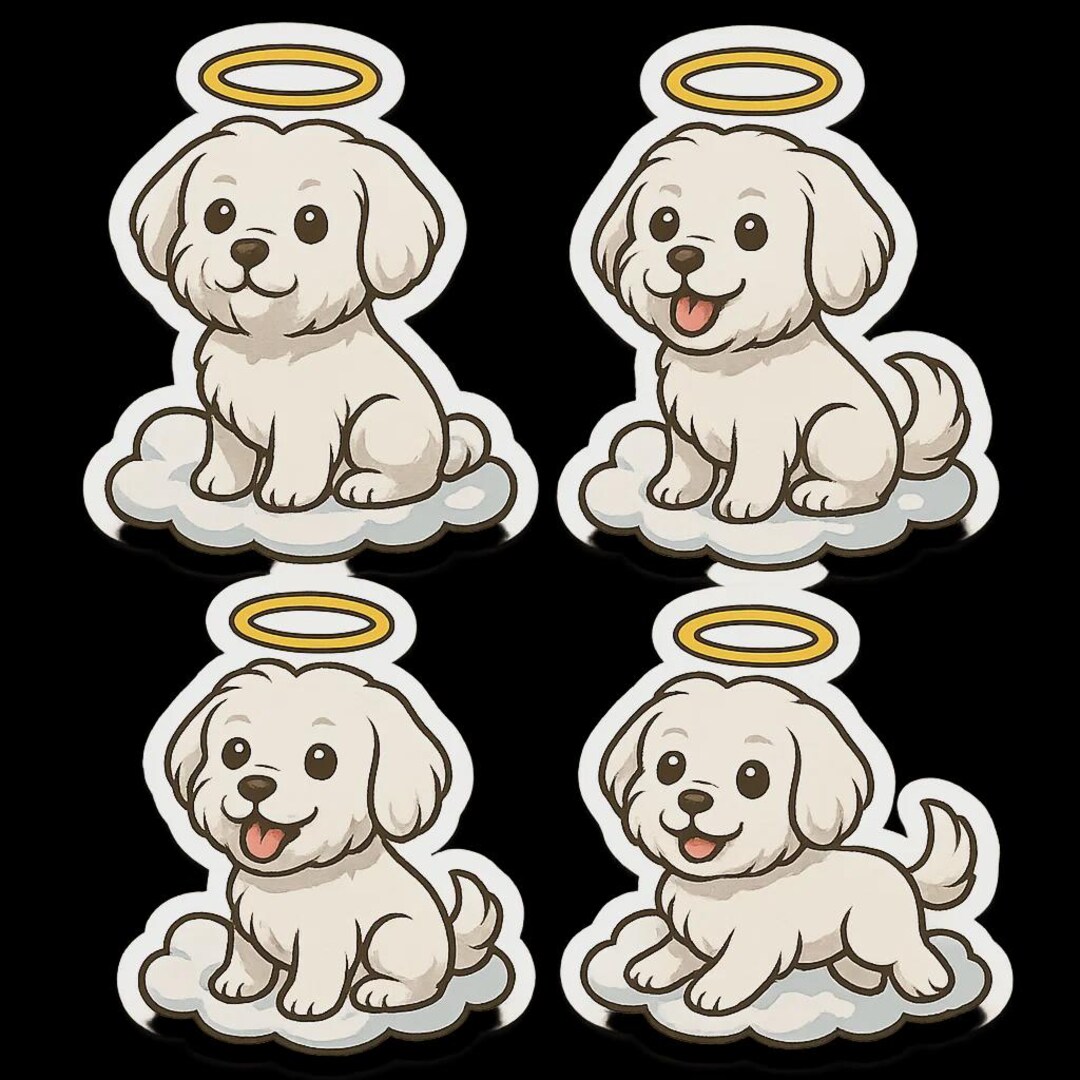 Sticker Set Maltese Sticker on Cloud With Halo Cute Dog Comic Sticker ...