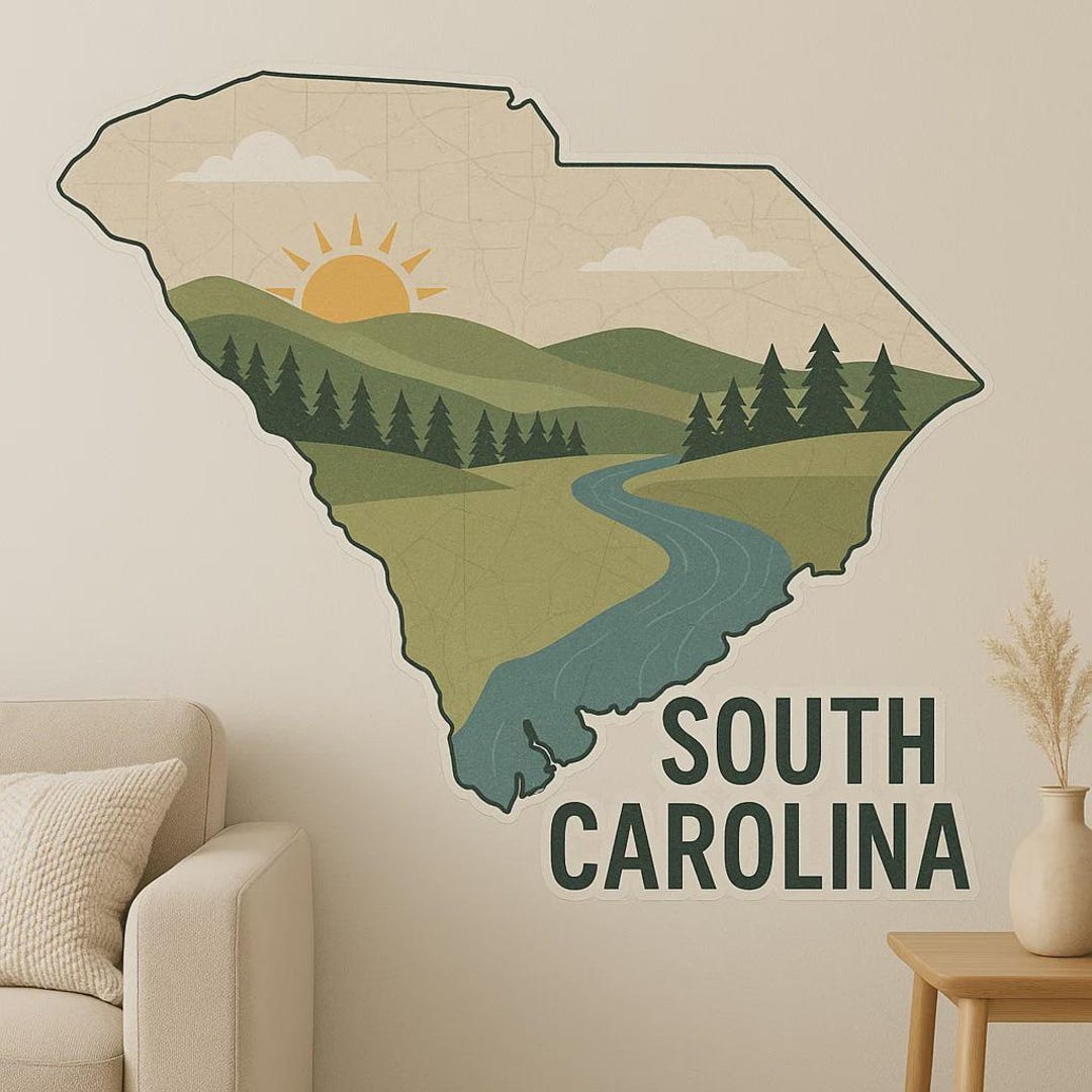 South Carolina Map Landscape Wall Sticker – Nature Motif With State ...