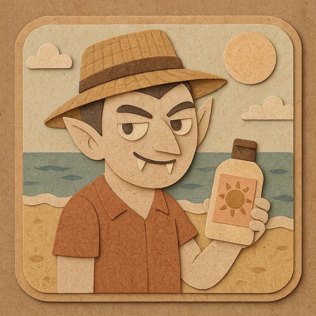 Vampire With Straw Hat & Sunscreen on the Beach – Funny Cartoon Sticker ...