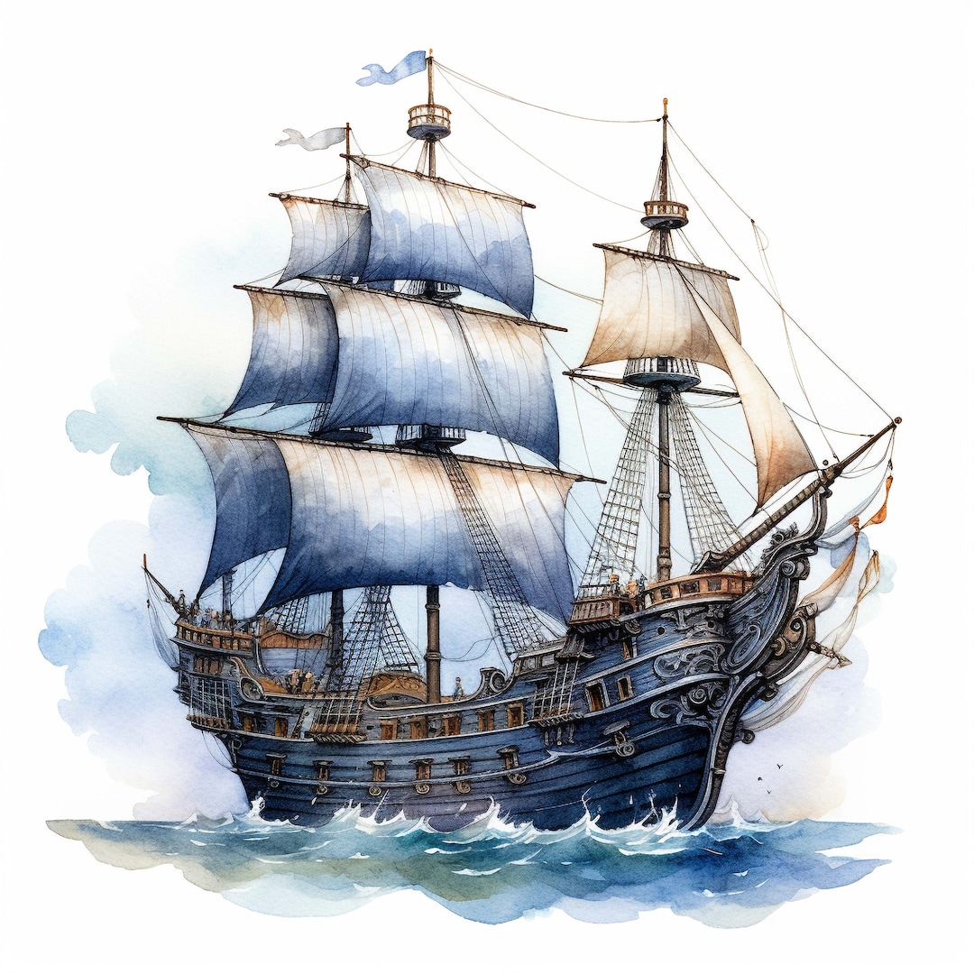 Sailing Ship Sticker Watercolor Vintage Sticker Wall Decal Car Sticker ...