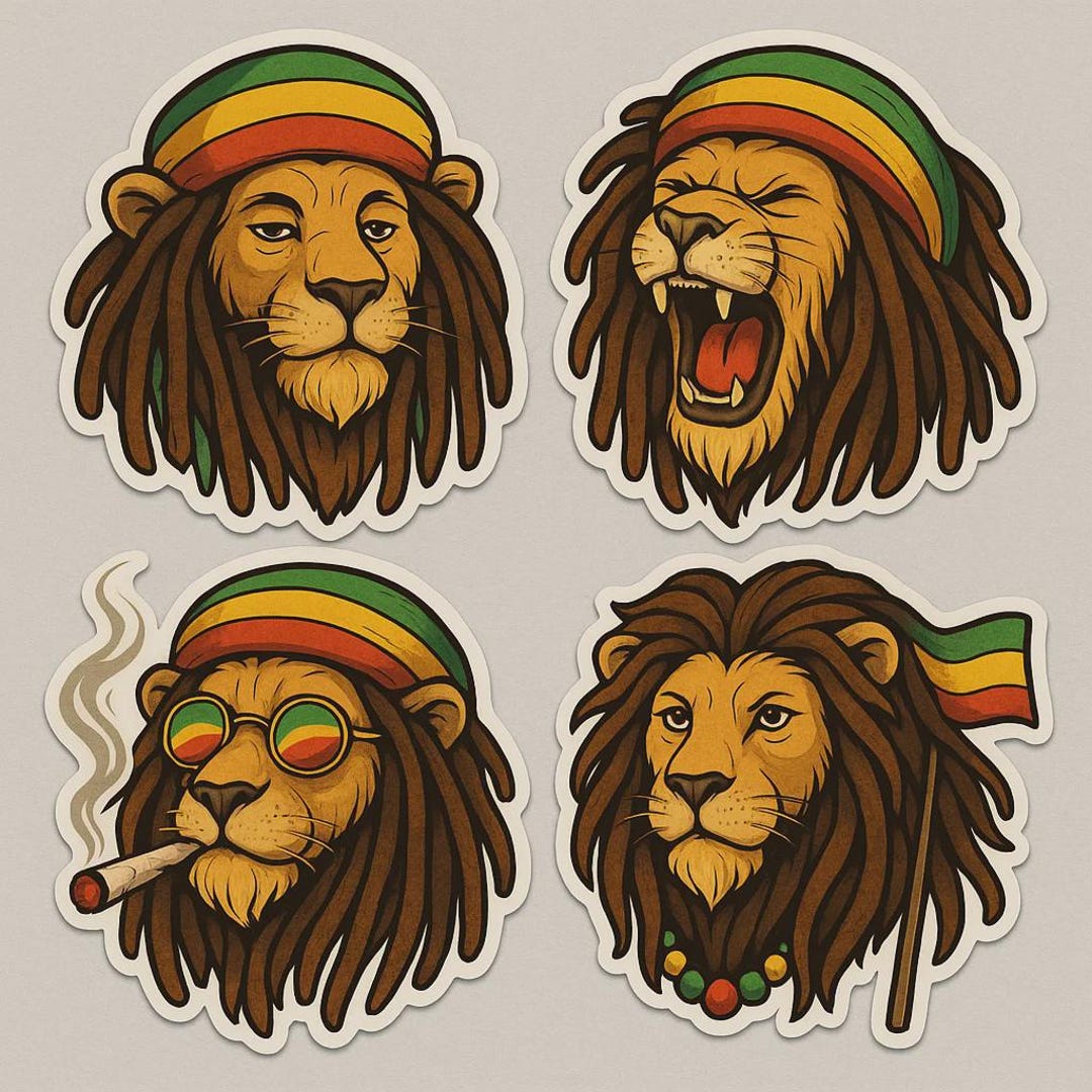 Rastafari Lion 4 Sticker Set Reggae Sticker With Rasta Curls for Car ...