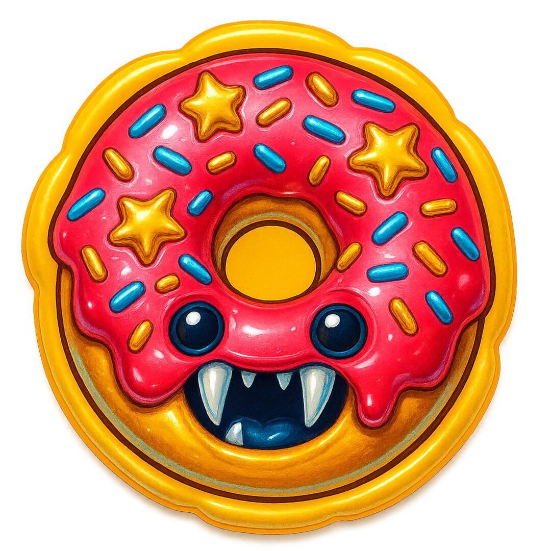Donut With Vampire Teeth & Glitter Sprinkles – Funny Cartoon Sticker ...