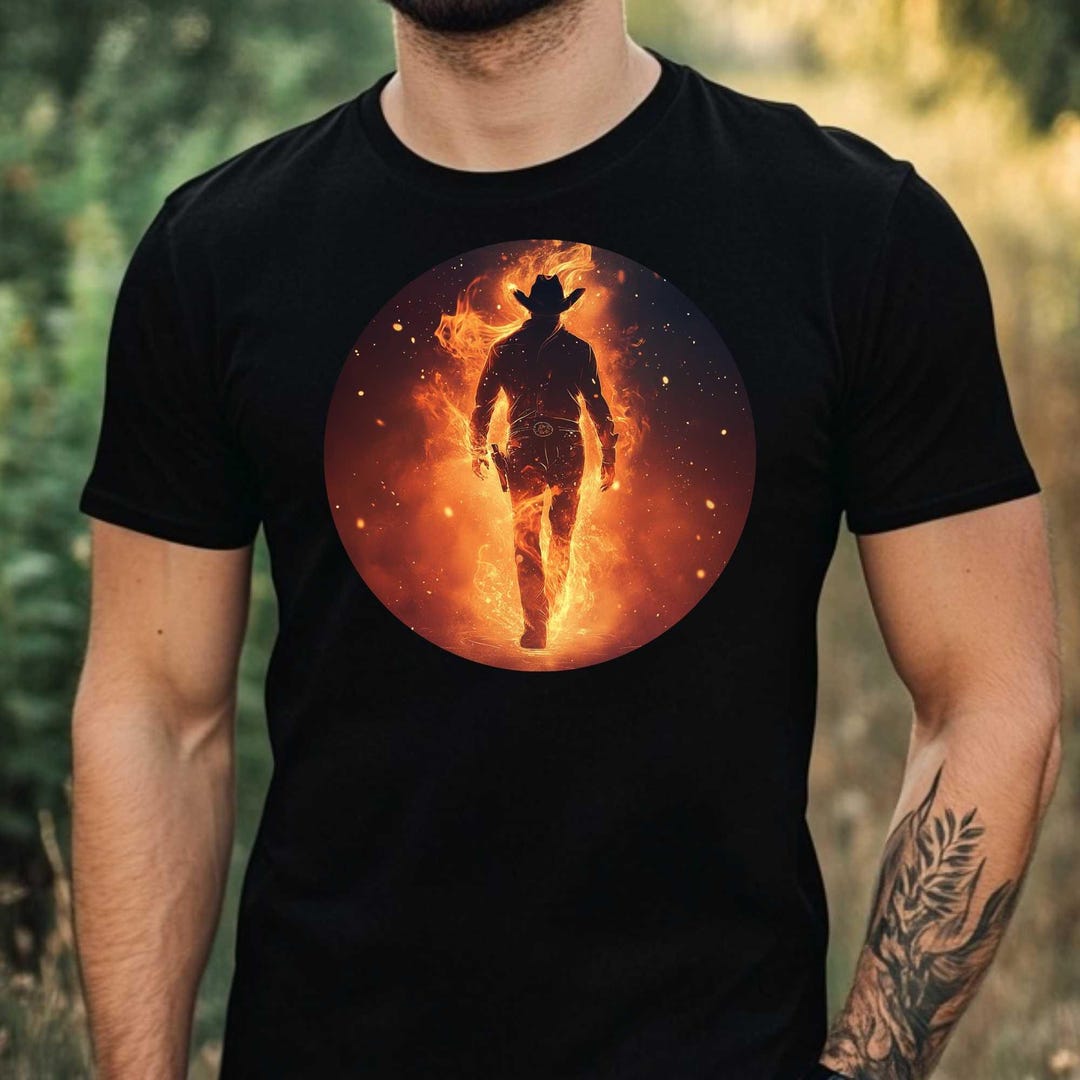 Cowboy in Flames Premium Men's T-shirt Cotton High-quality Printed ...