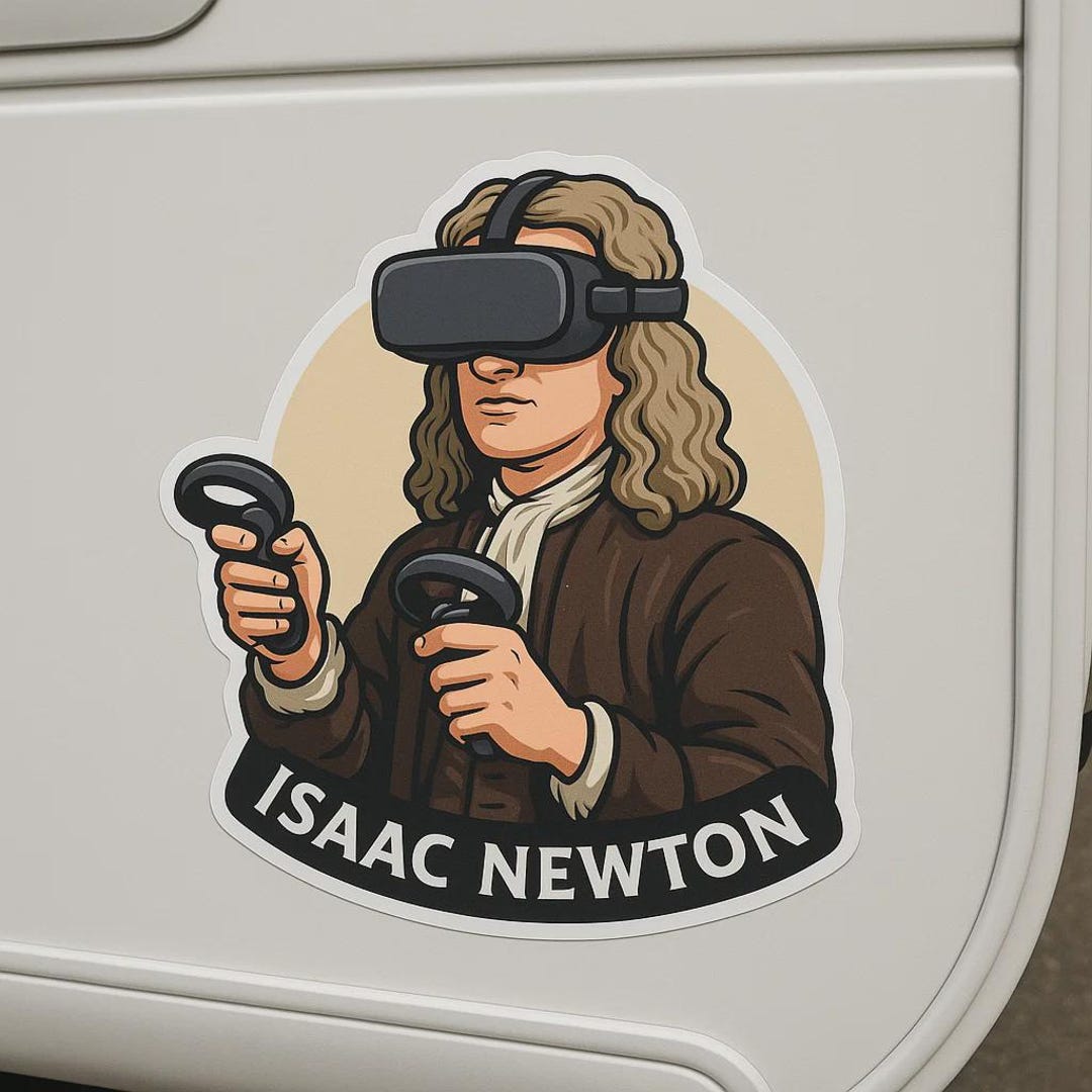 Isaac Newton VR Sticker Apple Meets Physicist Funny Nerd Sticker for ...