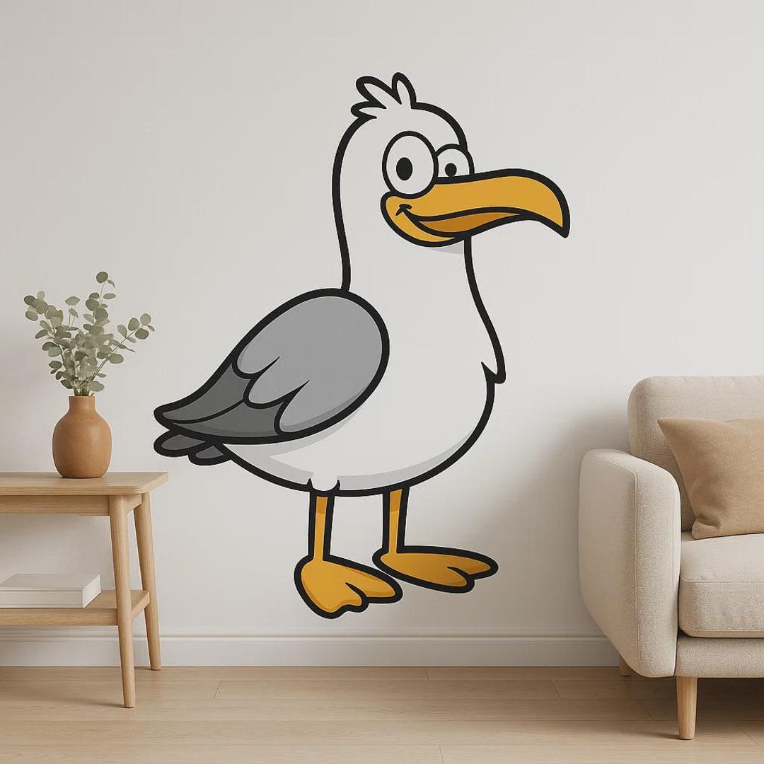 Funny Cartoon Seagull Wall Sticker - Playful Bird in Comic Style for ...