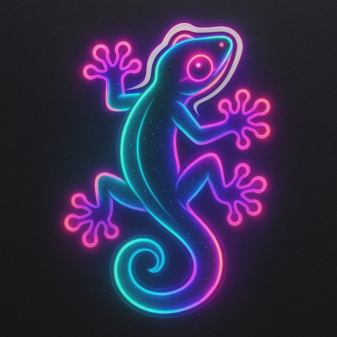 Gecko in Neon Glow Style Sticker. Please Note: Ships in a Folded ...