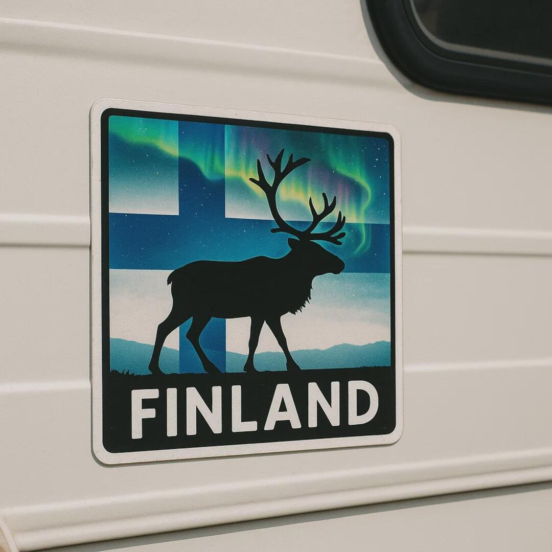 Sticker Finland Flag With Reindeer and Northern Lights Sticker for ...