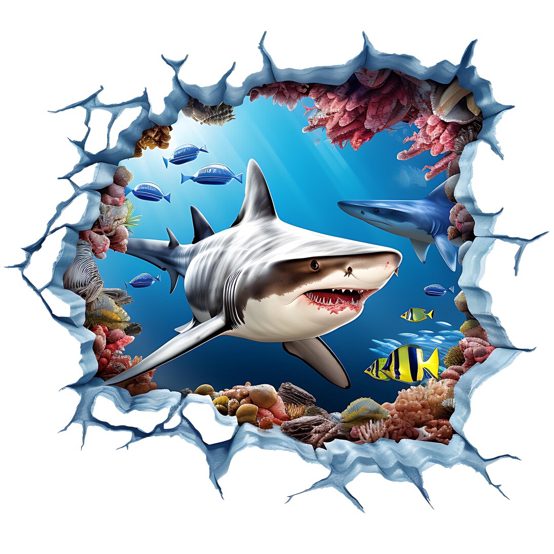 4X 3D Shark Sticker Set, 4 Pieces, Realistic Shark Car Stickers, Ocean ...