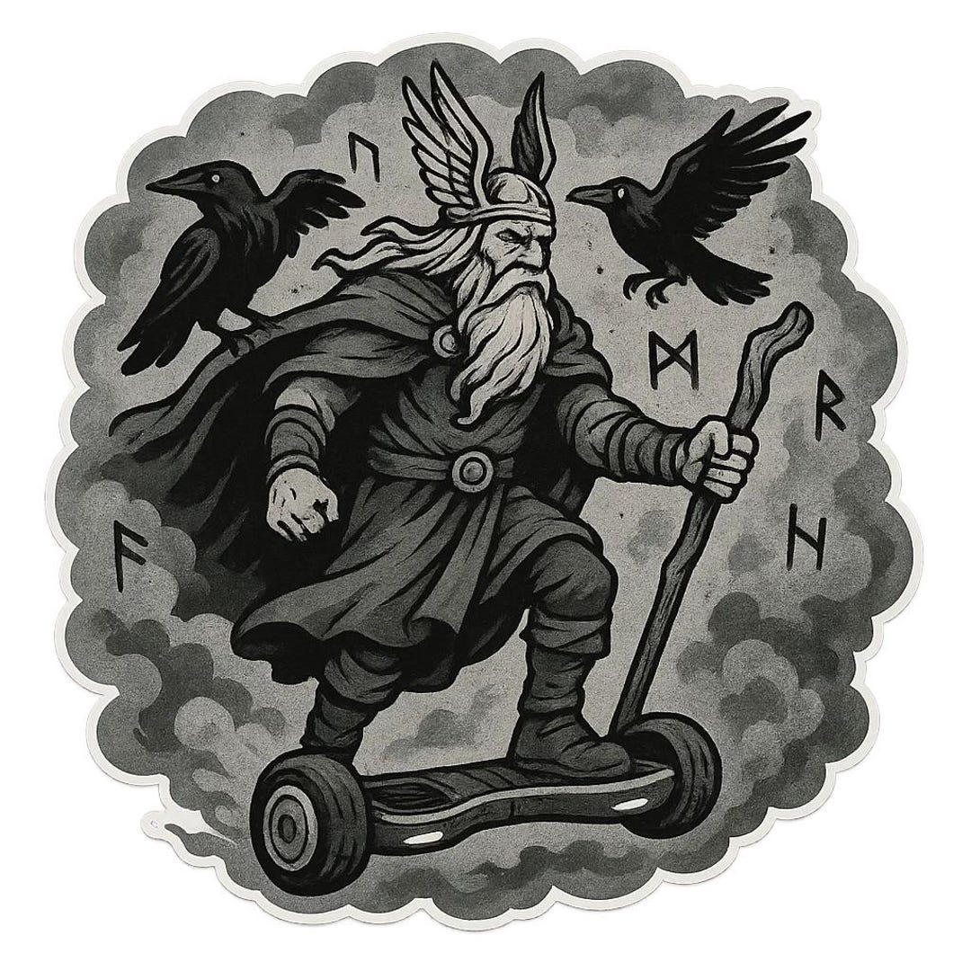 Odin Sticker With Ravens on Hoverboard Comic Sticker for Viking Nerds ...