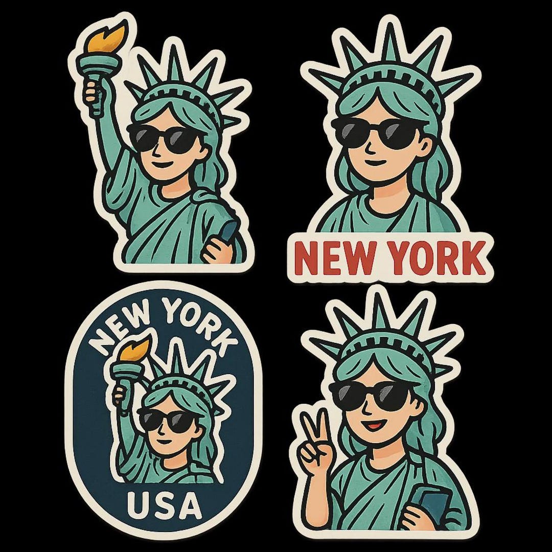Sticker Set 4 Pieces Statue of Liberty Sticker – New York Cartoon ...