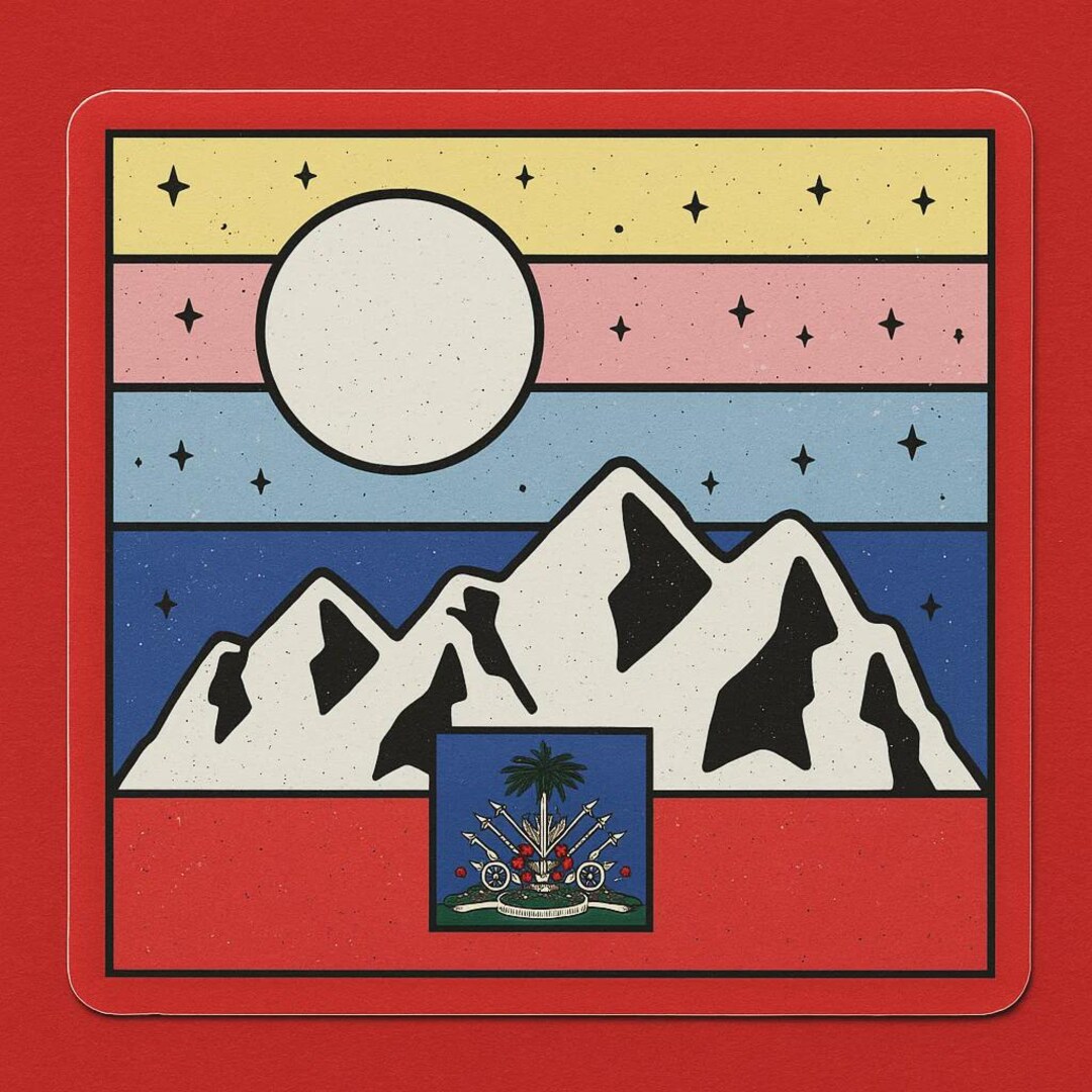 Haitian Flag Sticker With Coat of Arms and Tropical Motif Sticker for ...