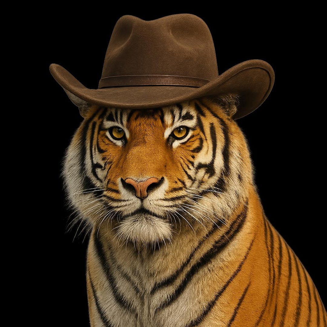 Tiger With Cowboy Hat Sticker Outdoor Uv-resistant Vinyl Sticker Made ...